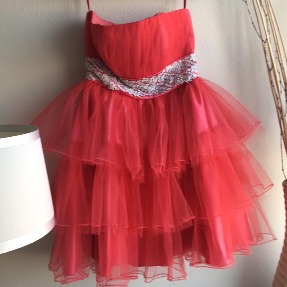 Coral Tulle Short Prom Formal Dress - Gem